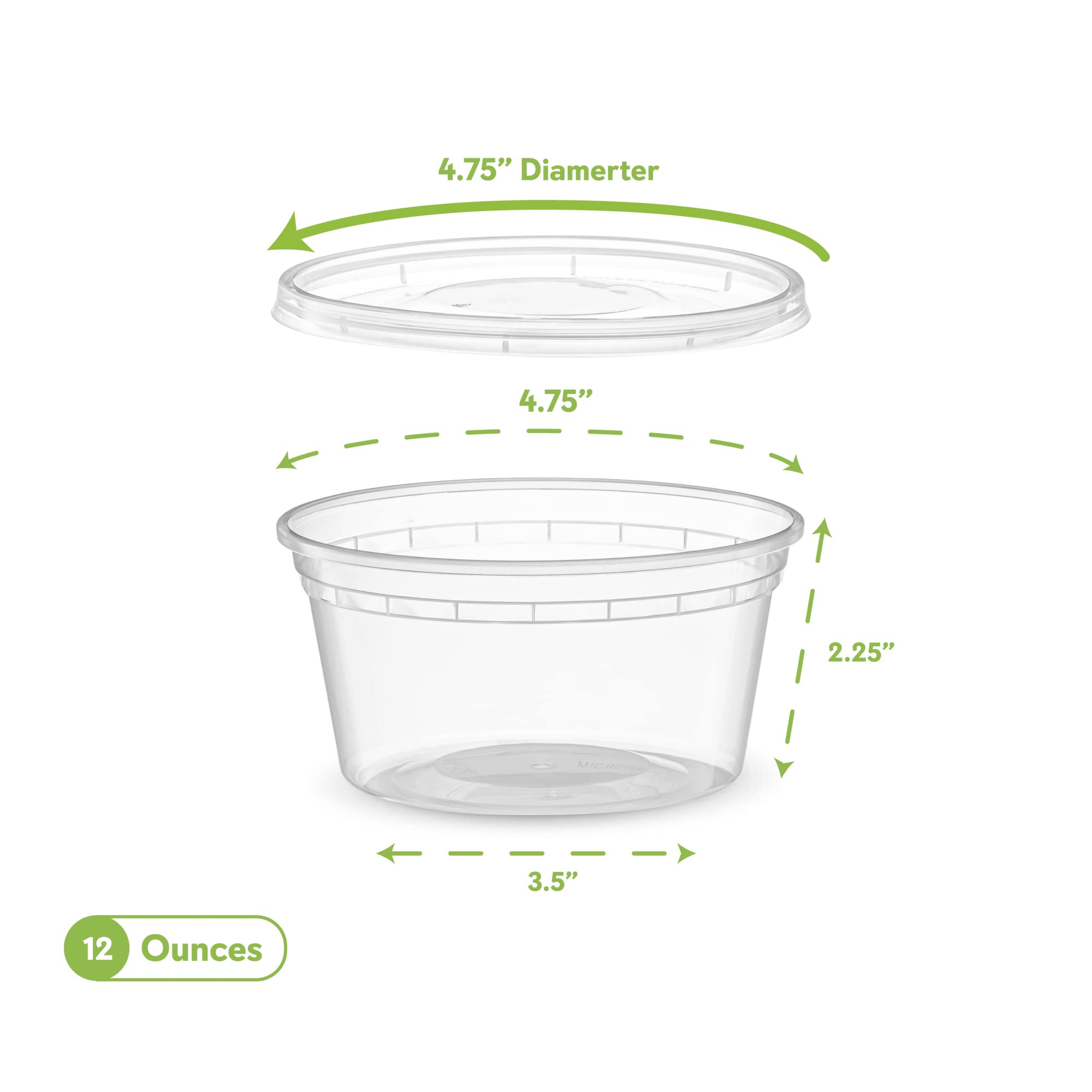 Elegant Disposables 12 OZ - 24 Sets Plastic Deli Food Storage Containers with Airtight Flexible Lids Microwavable, Leak Free, Washable, Freezer Safe.