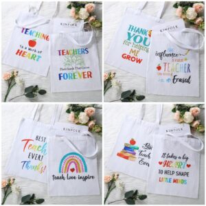 Chunful 10 Pack Teacher Tote Bags Bulk Inspirational Gifts for Women Christmas Teacher Appreciation Gift Rainbow Bags(Cute)