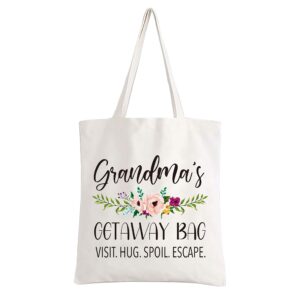 myakako youfangworkshop grandma's gift from granddaughter or grandson, reusable cotton canvas tote bag, grandma's getaway bag for grandmother mother's day christmas birthday gift