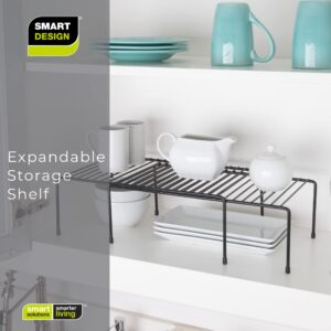 Smart Design Extendable Storage Shelf – Lengthen from 16 to 32.5 in., Black – Sturdy Steel Pantry Organizer with Rust-Resistant Finish and Non-Slip Feet for Easy Home Organization and Storage