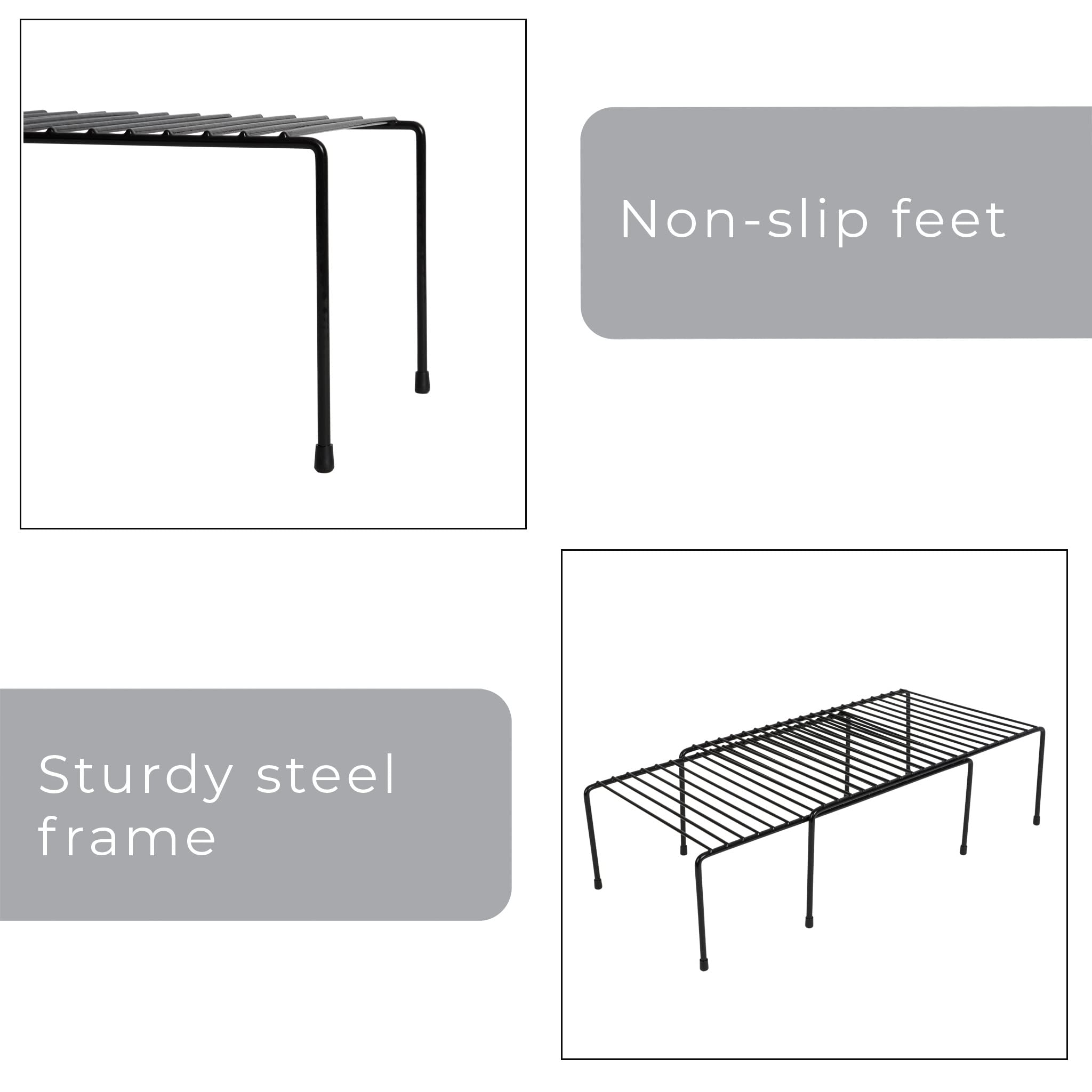 Smart Design Extendable Storage Shelf – Lengthen from 16 to 32.5 in., Black – Sturdy Steel Pantry Organizer with Rust-Resistant Finish and Non-Slip Feet for Easy Home Organization and Storage