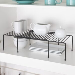 Smart Design Extendable Storage Shelf – Lengthen from 16 to 32.5 in., Black – Sturdy Steel Pantry Organizer with Rust-Resistant Finish and Non-Slip Feet for Easy Home Organization and Storage