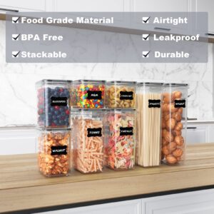 Tiawudi Airtight Food Storage Containers, 16pcs Plastic Containers for Kitchen Organization, Pantry Organization and Storage, Ideal for Spaghetti, Cereal, Flour & Sugar, with Labels and Spoon Set