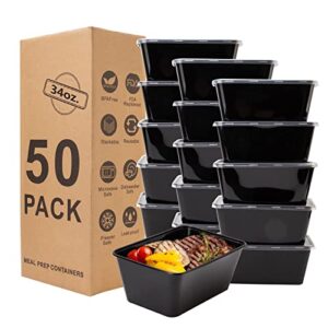 meal prep containers, [34oz 50pack] food prep containers with lids, disposable to go containers, plastic food storage containers with lids, bpa free, stackable, microwave/dishwasher/freezer safe