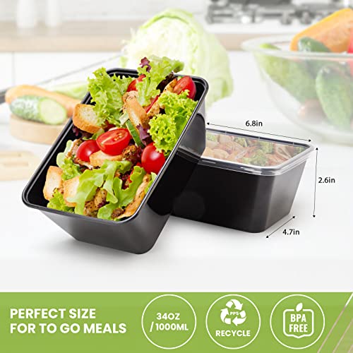 Meal Prep Containers, [34oz 50Pack] Food Prep Containers with Lids, Disposable To Go Containers, Plastic Food Storage Containers with Lids, BPA Free, Stackable, Microwave/Dishwasher/Freezer Safe