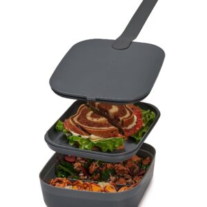 W&P Porter Bento Lunch Box, 3 Compartment Bento Box Portable Adult Lunch Box with Snap Strap- Food Container, BPA Free, Dishwasher and Microwave Safe, Charcoal, Medium