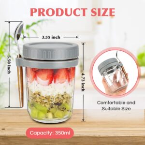 Stoto Overnight Oats Jars，Vegetable and fruit Salad Storage，Overnight Oats Container with Lid and Spoon (Grey)