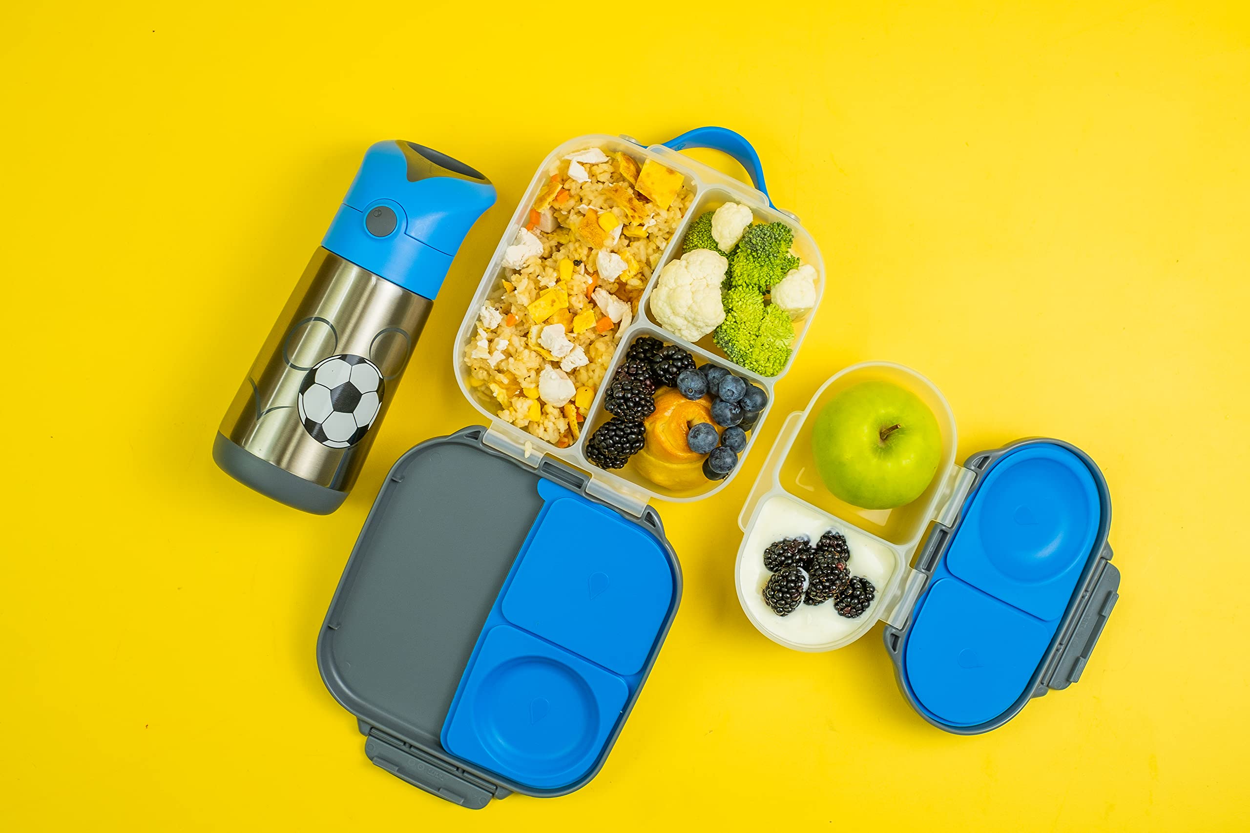 b.box Snackbox for Toddlers, Kids | Mini bento box, Lunch box | Leak Proof, 2 Compartments | BPA free, Dishwasher safe, Freezer safe (Blue Slate, 12 fl oz capacity)