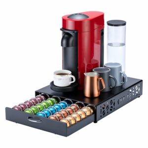 Flagship for Nespresso Pod Holder Vertuo Pod Storage Coffee Pod Organizer Coffee Bar Design And Coffee Machine Stand Black Metal(50 Pods Capacity)