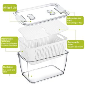 Zopeal 6 Pack Fruit Storage Containers for Fridge Produce Saver Containers for Refrigerator Fruit Containers for Fridge Keep Fresh with Lids Colander and Dividers for Salad Berry Vegetable (White)