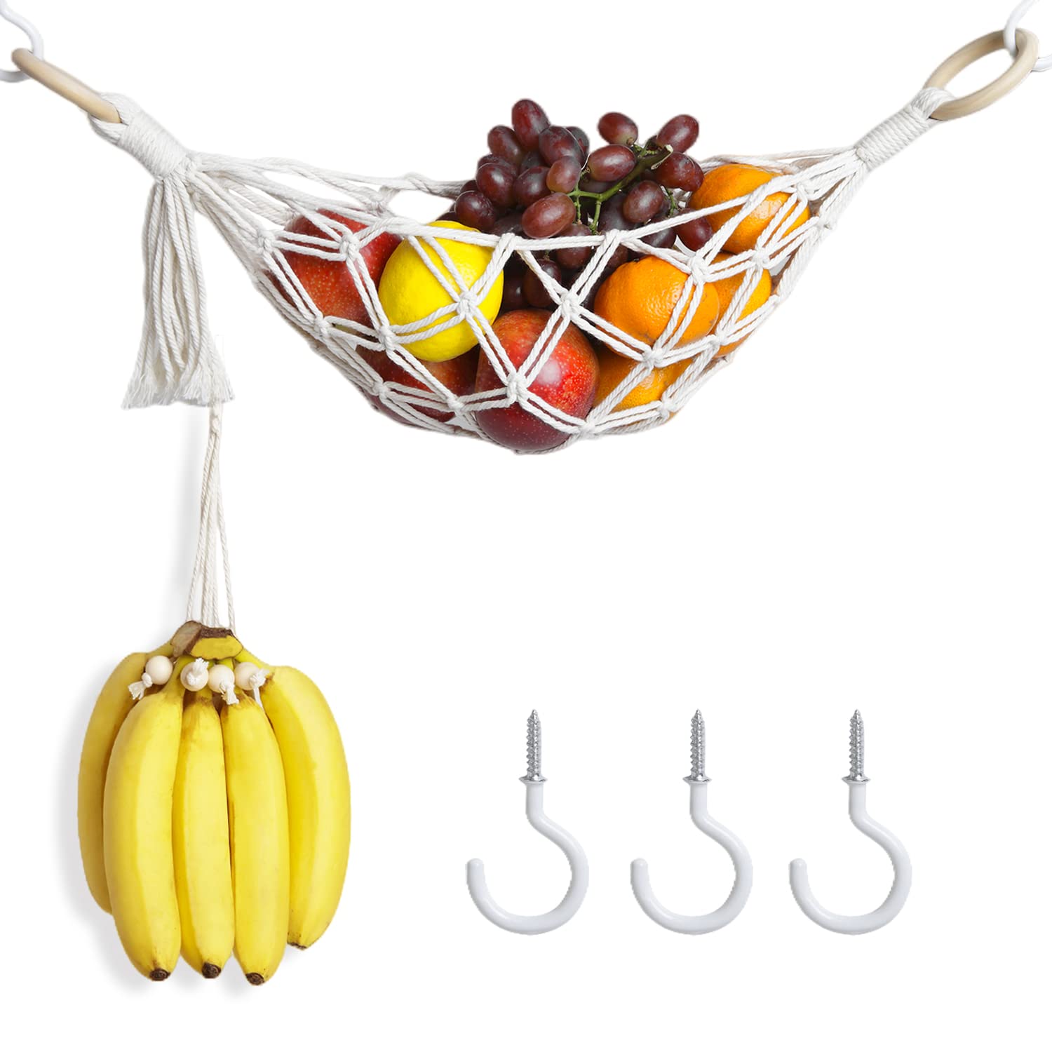 Evbopa Fruit Hammock Under Cabinet for Kitchen Macrame Haning Fruit Basket for Veggies Space Saving in Kitchen, Boat or RV