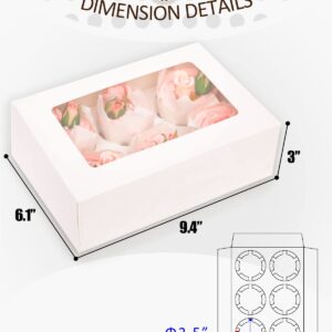 qiqee White Cupcake Cupcake Box with Window 50 Packs Cupcake Box 9"x6.1"x3.3" Bakery Boxes For Cupcakes