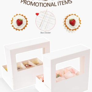 qiqee White Cupcake Cupcake Box with Window 50 Packs Cupcake Box 9"x6.1"x3.3" Bakery Boxes For Cupcakes