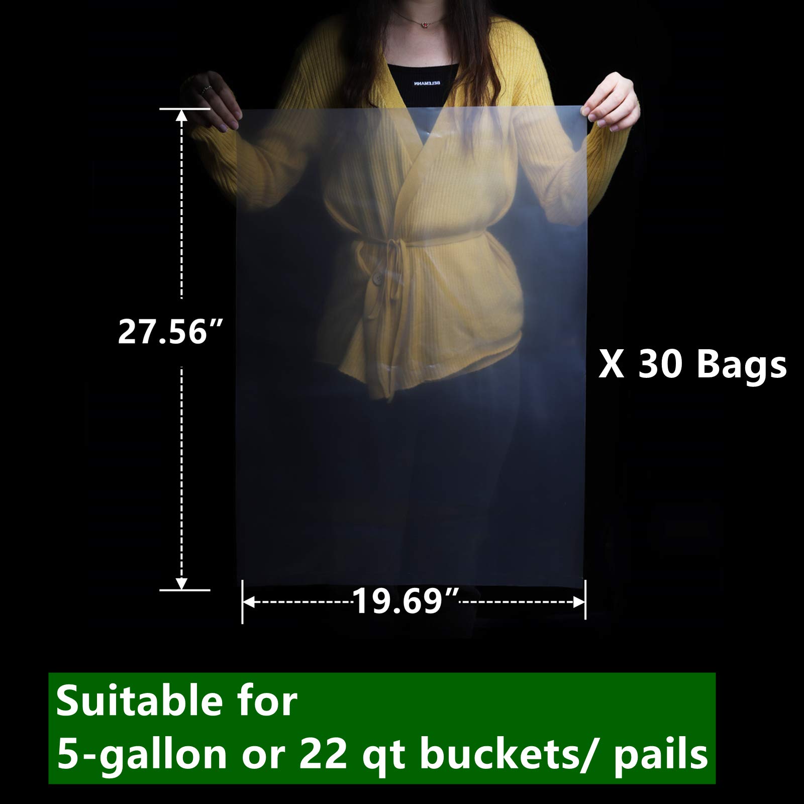 Yopay 30 Pack 5 Gallon Bucket Liner Bags for Marinating and Brining, 8 Mil Extra Large Thick Food Storage Bags, 20" W X 28" H, BPA Free, Heavy Duty Leak Proof