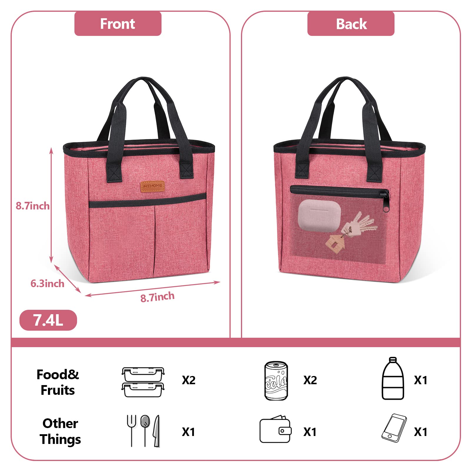 FITHOME Small Insulated Lunch Bags for Women, Leakproof Lunch Box for Women and Men, Reusable Thermal Lunch Tote Cooler, Adults Fashion Lunch Bags for Work/Picnic/Travel