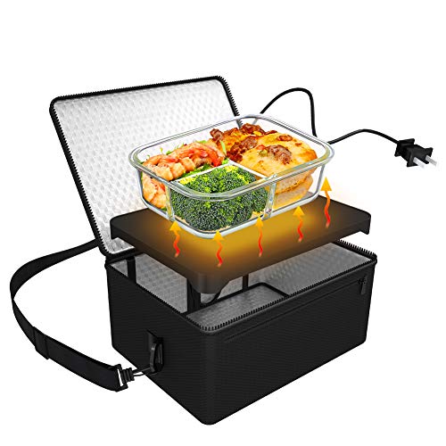 Portable Oven, 110V Portable Food Warmer Personal Portable Oven Mini Electric Heated Lunch Box for Reheating & Raw Food Cooking in Office, Travel, Potlucks and Home Kitchen (Black)