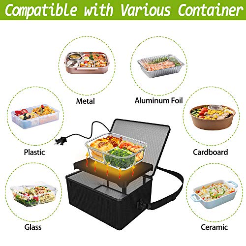 Portable Oven, 110V Portable Food Warmer Personal Portable Oven Mini Electric Heated Lunch Box for Reheating & Raw Food Cooking in Office, Travel, Potlucks and Home Kitchen (Black)