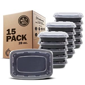 freshware meal prep containers [15 pack] 1 compartment food storage containers with lids, bento box, bpa free, stackable, microwave/dishwasher/freezer safe (28 oz)