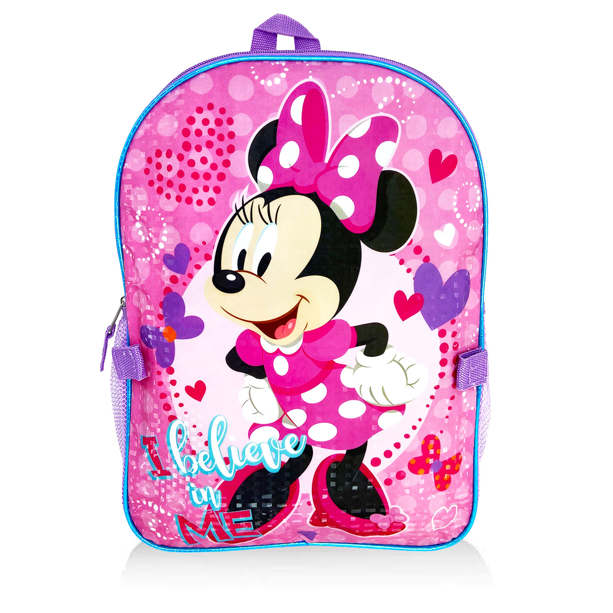 Disney Minnie Mouse Backpack with Lunch Box for Girls 5 Pc Bundle ~ Deluxe 16" Minnie Bag, Insulated Lunch Bag, Stickers, and More (Minnie Mouse School Supplies) (Minnie Mouse Pink)