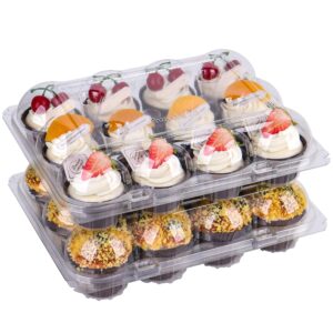 aukus cupcake containers 12 count, cupcake boxes 12 count, deep dome, stackable & disposable (pack of 12)