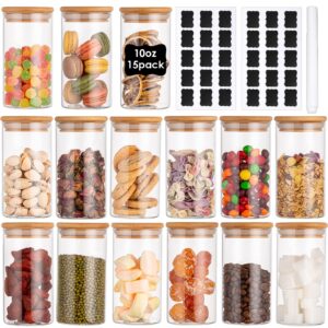 Claplante 10oz Glass Storage Jars with Bamboo Airtight Lids, Set of 15 Small Glass Canisters, Glass Food Storage Container, Airtight Pantry Organization, Kitchen Canisters Set for Kitchen Food Storage