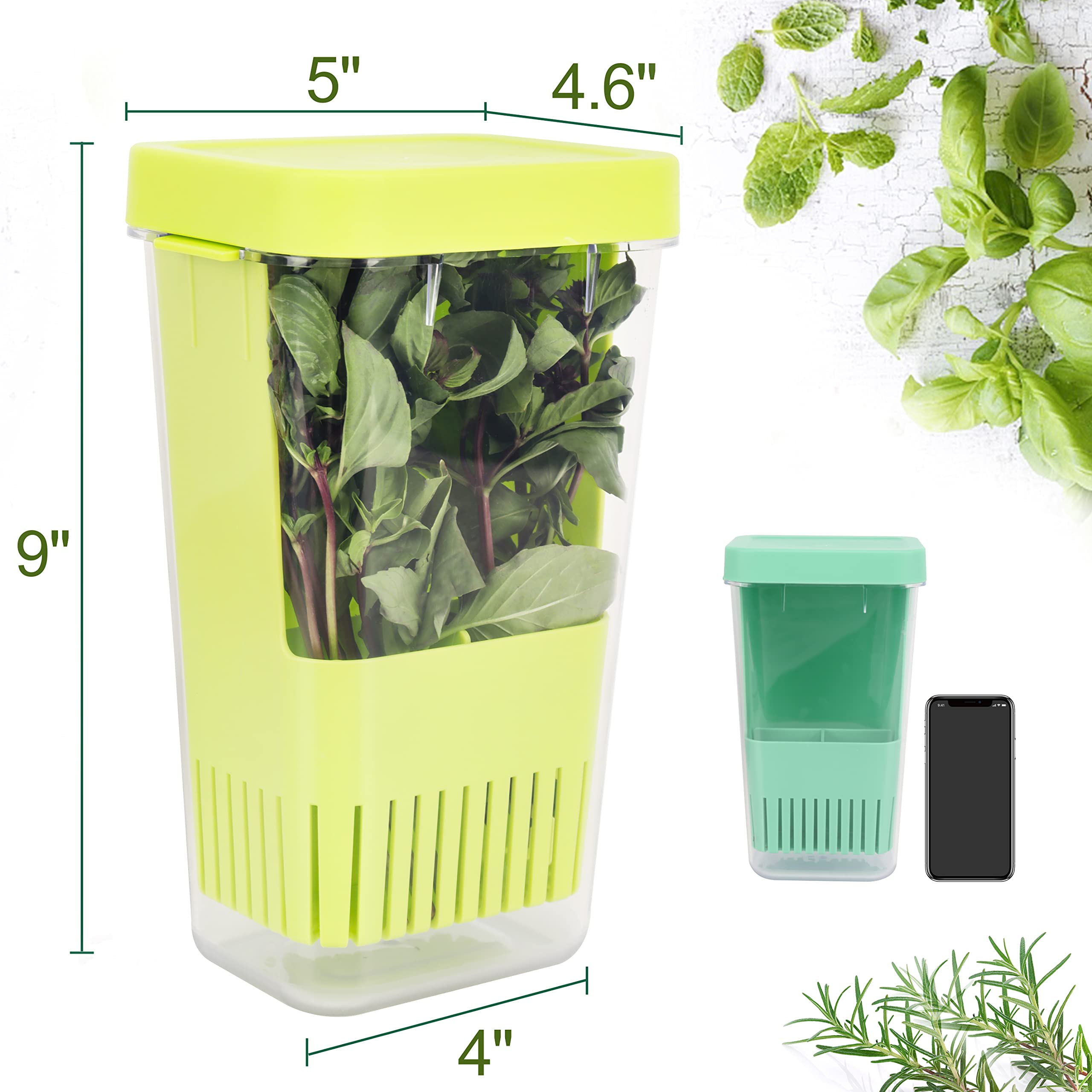 LUVCOSY 2 Pack Herb Keeper, BPA-Free Plastic Herb Saver with an Inner Basket for Cilantro, Mint, Parsley, and Asparagus, Keeps Fresh Herbs for 3 Times Longer