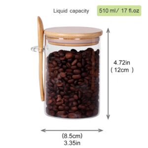 Glass Jars with Bamboo Lids and Spoon Set of 6, 17 OZ Coffee Sugar Container Set with Scoop, Overnight Oatmeal Jars Containers with Lids and Spoon for Loose Tea, Yogurt