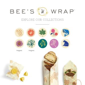 Bee's Wrap Reusable Beeswax Food Wraps Made in the USA, Eco Friendly Beeswax Wraps for Food, Sustainable Food Storage Containers, Organic Cotton Food Wraps, Assorted 3 Pack (S, M, L), Vegan