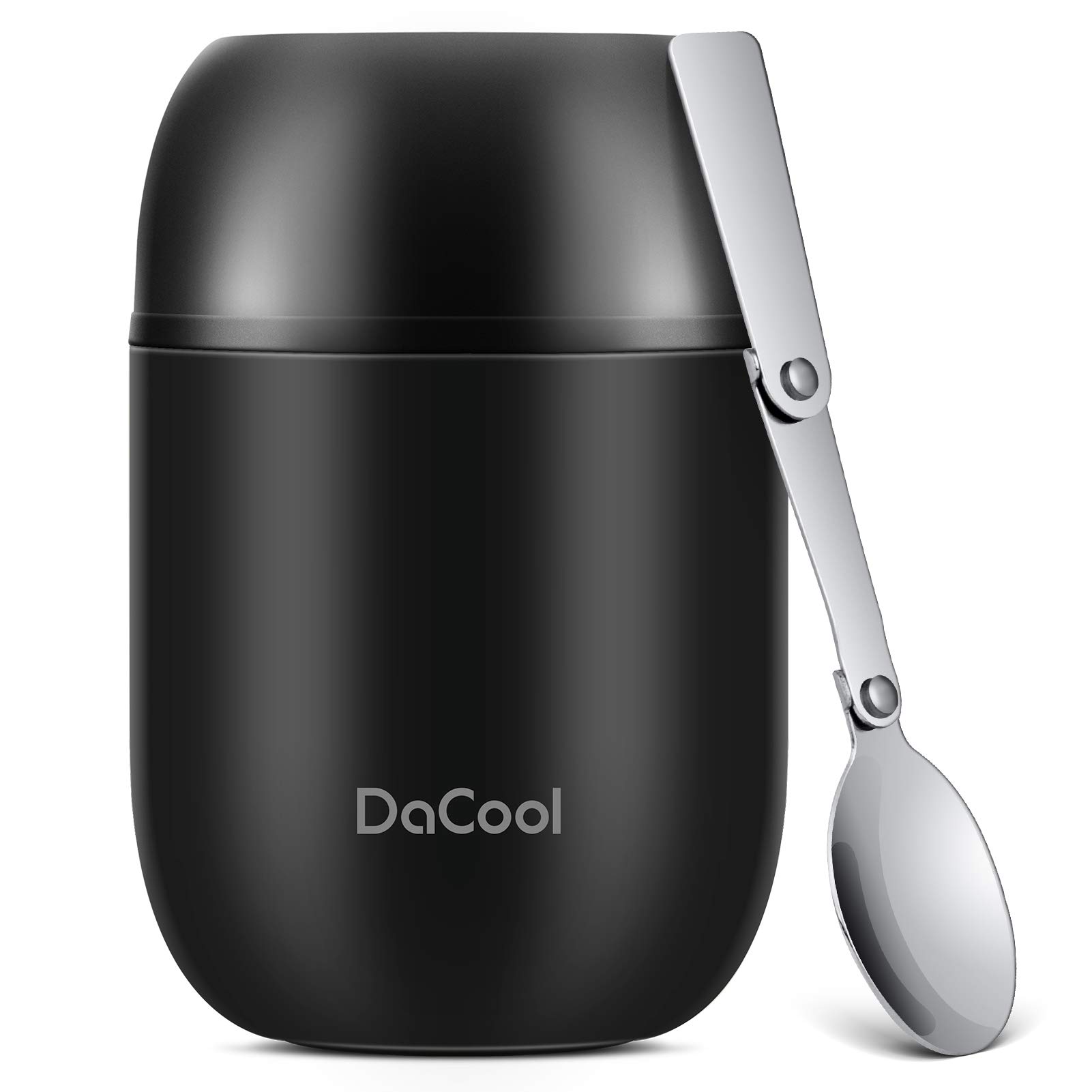 DaCool Insulated Lunch Container Insulated Food Jar 16 oz Stainless Steel Vacuum Bento Hot Lunch Box for Kids with Spoon Leak Proof Hot Cold Food for School Office Picnic Travel Outdoors - Black