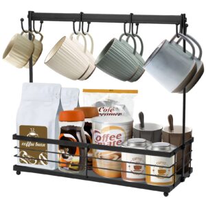 biggun coffee mug holder with removable hooks - metal 8 mugs coffee cup holder storage organizer for counter, large mug display rack stand for coffee bar kitchen countertop