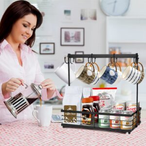 Biggun Coffee Mug Holder with Removable Hooks - Metal 8 Mugs Coffee Cup Holder Storage Organizer for Counter, Large Mug Display Rack Stand for Coffee Bar Kitchen Countertop