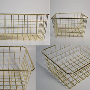 Vlish 2 Gold Wire Baskets - Gold 2 Pack Wire Basket Set | Storage | Decor | Crafts | Kitchen Organizing | Great for Closets | Cabinets | Pantries | Tables | Counter Tops | Office Storage