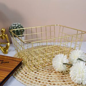 Vlish 2 Gold Wire Baskets - Gold 2 Pack Wire Basket Set | Storage | Decor | Crafts | Kitchen Organizing | Great for Closets | Cabinets | Pantries | Tables | Counter Tops | Office Storage