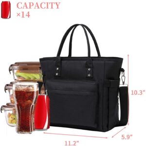 XUANQIFC Durable Insulated Lunch Bag Thermal Food Storage Tote Bags Water Resistant Ice Cooler with Long Shoulder Strap Big Volume Lunch Boxes For Adult Men Women Picnic Working Outing (Black)