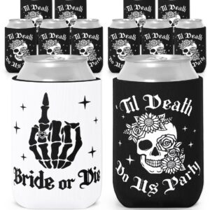 12-Pack Bride or Die Bachelorette Party Can Sleeves Till Death Beverage Sleeves Favor for Gothic Halloween Bridal Shower Party Supplies 1950s Rock and Roll Party Decorations