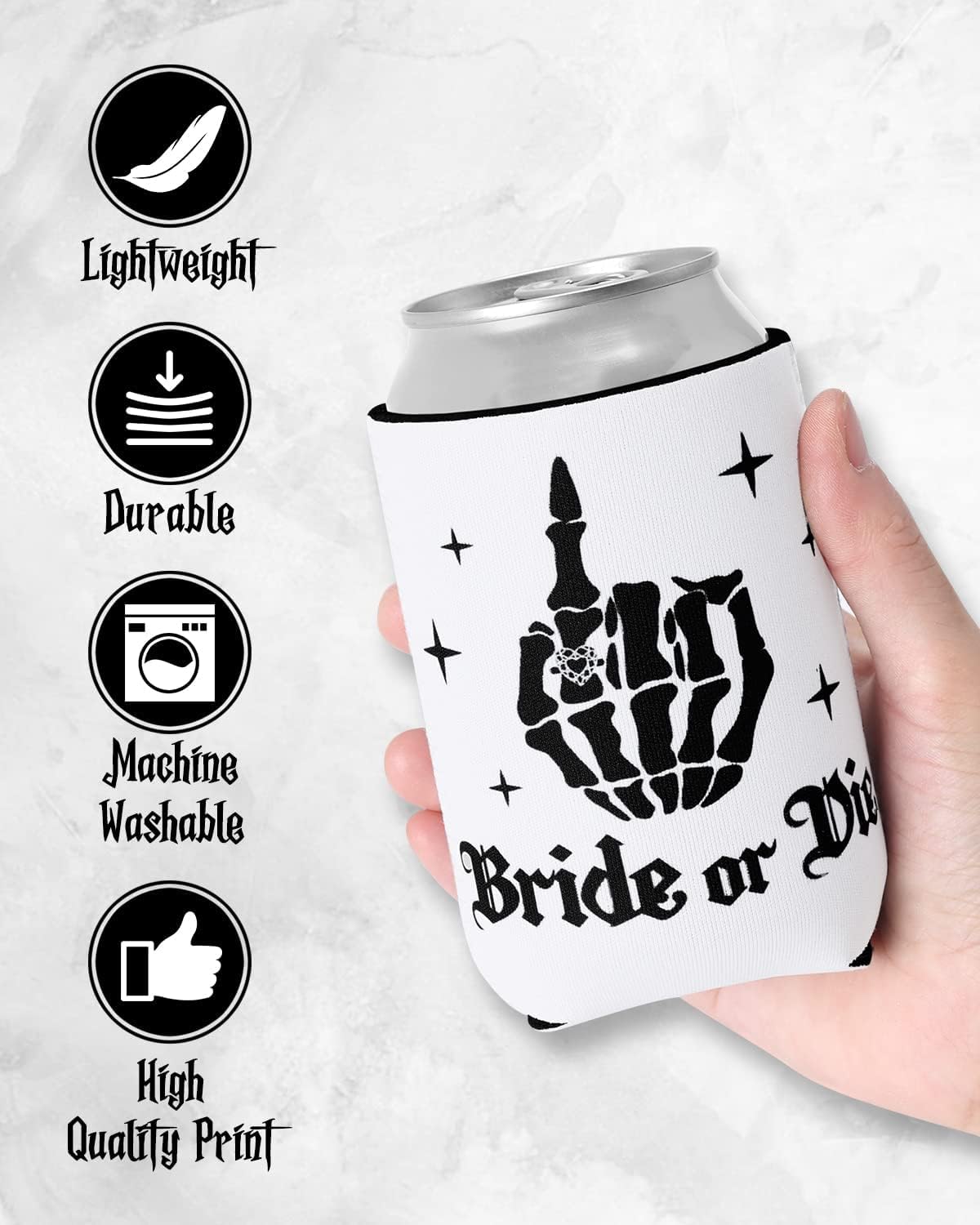 12-Pack Bride or Die Bachelorette Party Can Sleeves Till Death Beverage Sleeves Favor for Gothic Halloween Bridal Shower Party Supplies 1950s Rock and Roll Party Decorations