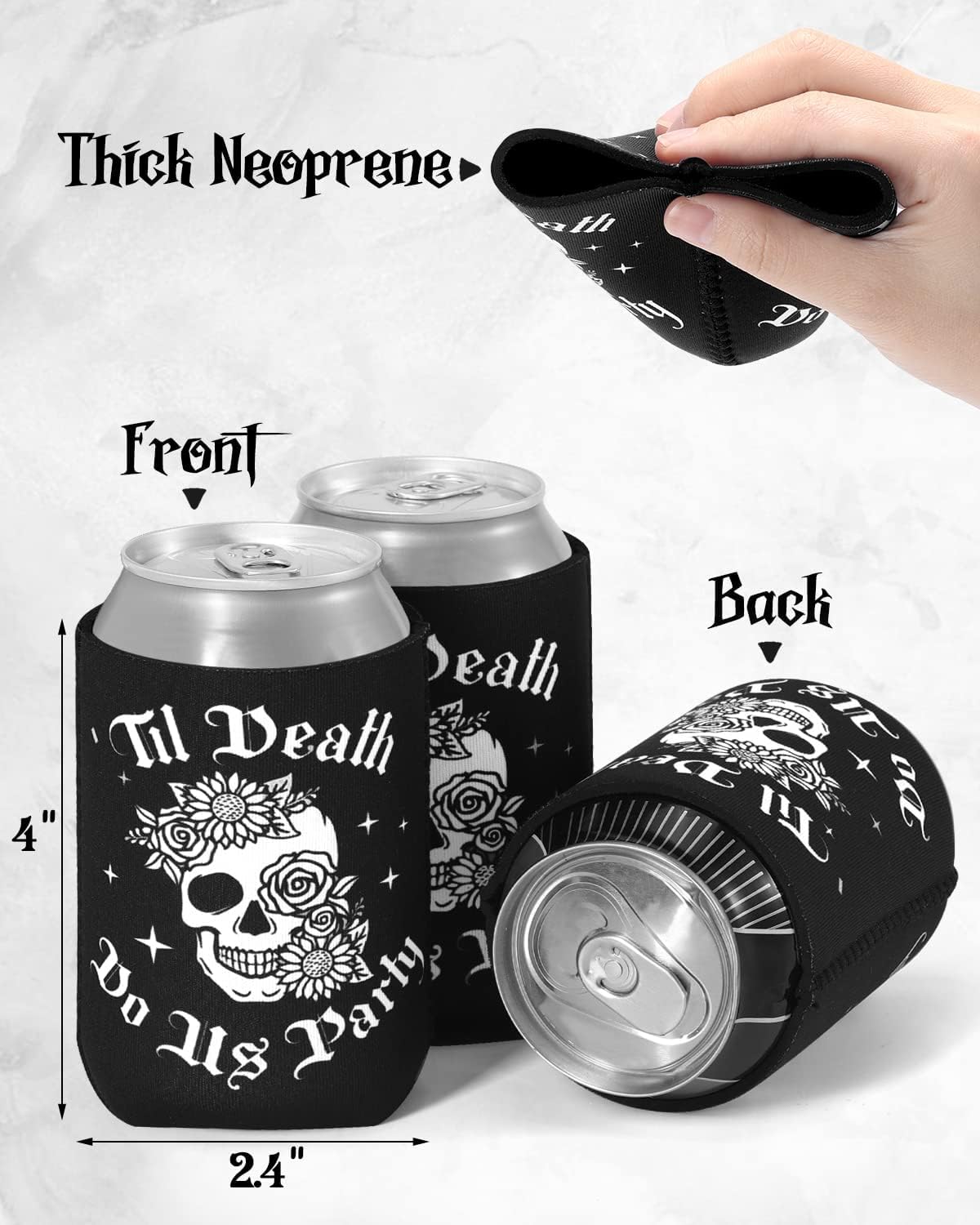 12-Pack Bride or Die Bachelorette Party Can Sleeves Till Death Beverage Sleeves Favor for Gothic Halloween Bridal Shower Party Supplies 1950s Rock and Roll Party Decorations