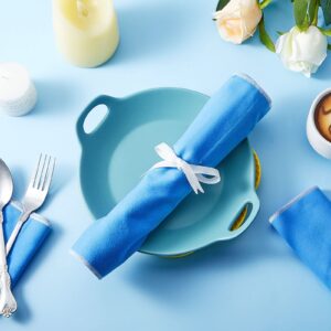 Silver Storage Bags Silver Storage Cloth Anti Tarnish Silver Protector Bags Blue Holder for Silverware Flatware Storage Organizer Place Setting Roll with White Ribbon for Kitchen Utensils (6 Pieces)