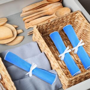 Silver Storage Bags Silver Storage Cloth Anti Tarnish Silver Protector Bags Blue Holder for Silverware Flatware Storage Organizer Place Setting Roll with White Ribbon for Kitchen Utensils (6 Pieces)