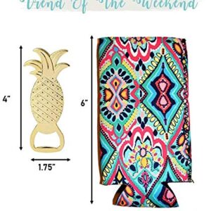 6-Pack Slim Can Neoprene Insulators in Cute Floral Patterns and Pineapple Bottle Opener| Perfect for Insulator for 12oz Tall Drinks Like White Claw, Truly, Red Bull, Spiked Seltzer, Michelob Ultra!