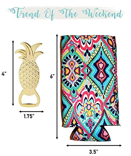 6-Pack Slim Can Neoprene Insulators in Cute Floral Patterns and Pineapple Bottle Opener| Perfect for Insulator for 12oz Tall Drinks Like White Claw, Truly, Red Bull, Spiked Seltzer, Michelob Ultra!