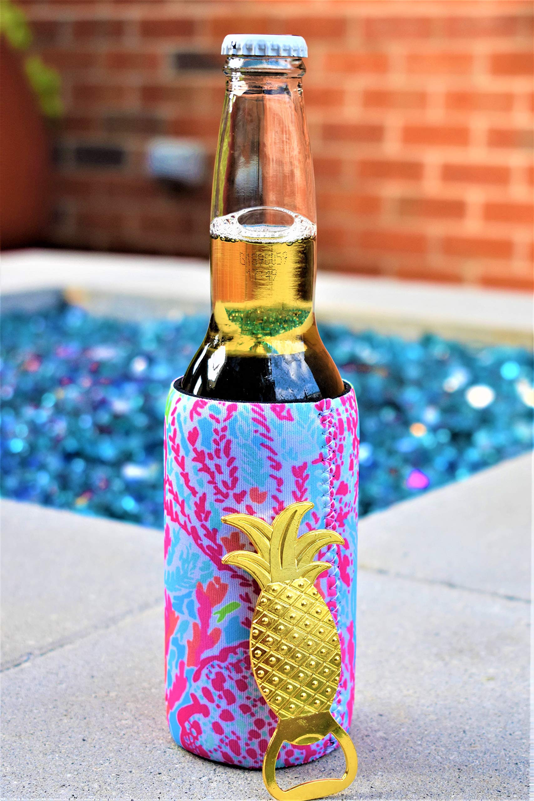 6-Pack Slim Can Neoprene Insulators in Cute Floral Patterns and Pineapple Bottle Opener| Perfect for Insulator for 12oz Tall Drinks Like White Claw, Truly, Red Bull, Spiked Seltzer, Michelob Ultra!