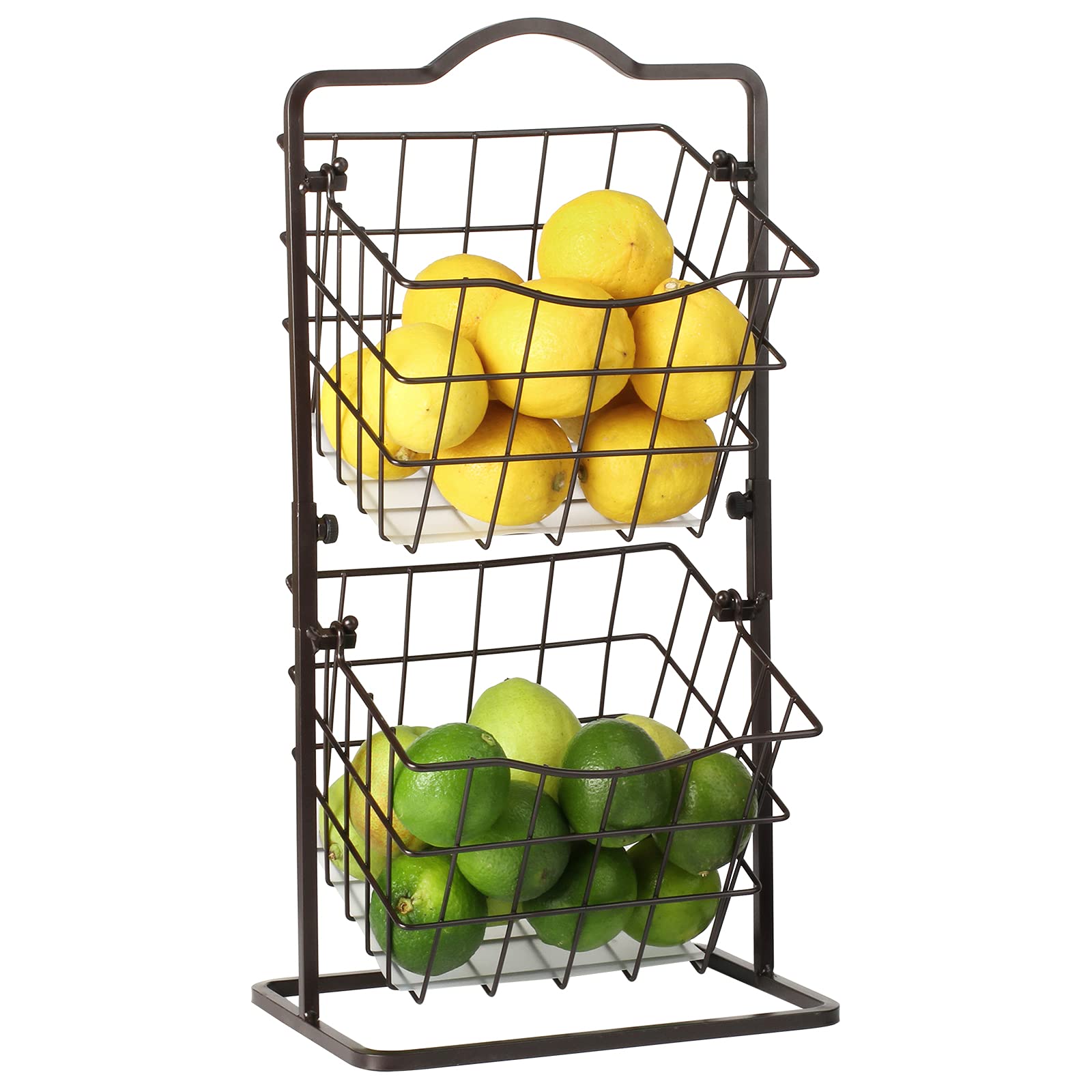 Fruit Basket for Kitchen 2 Tier Vegetable Produce Storage Holder for Countertop Metal Multipurpose Rack for Veggies, K-cup, Potato, Onion, Snacks-Bronze