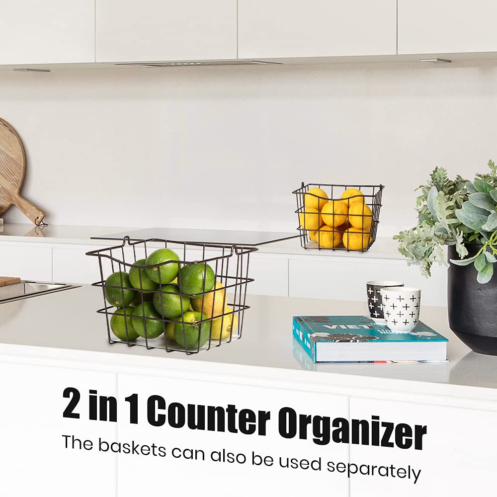 Fruit Basket for Kitchen 2 Tier Vegetable Produce Storage Holder for Countertop Metal Multipurpose Rack for Veggies, K-cup, Potato, Onion, Snacks-Bronze