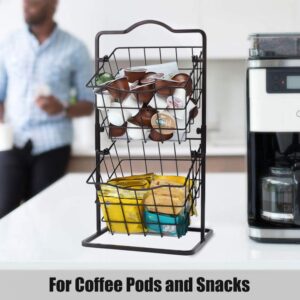 Fruit Basket for Kitchen 2 Tier Vegetable Produce Storage Holder for Countertop Metal Multipurpose Rack for Veggies, K-cup, Potato, Onion, Snacks-Bronze