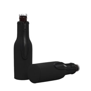 TahoeBay Beer Bottle Insulator Sleeves (Black) Neoprene Coolers with Zipper for 12oz Longneck Bottles (4)