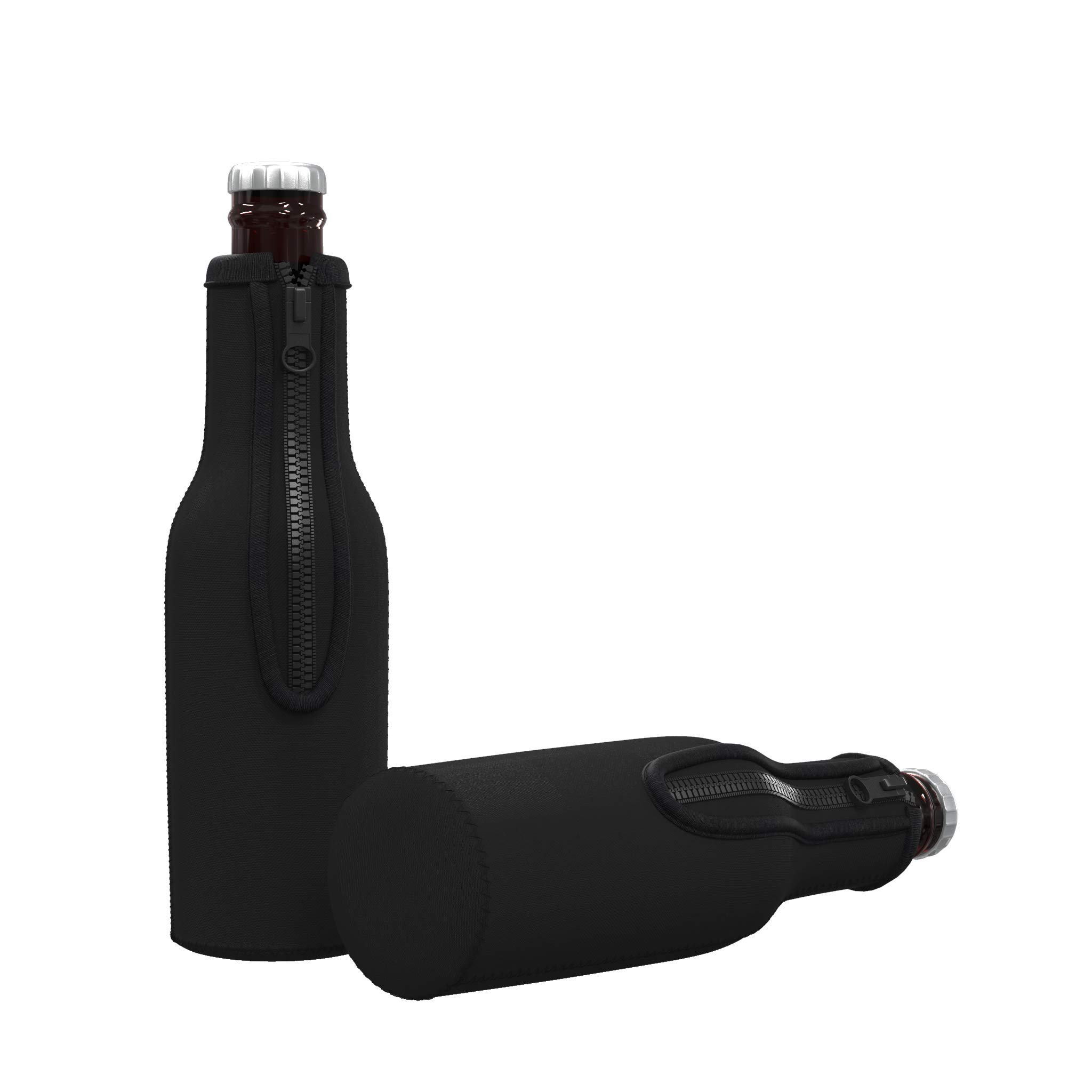 TahoeBay Beer Bottle Insulator Sleeves (Black) Neoprene Coolers with Zipper for 12oz Longneck Bottles (4)