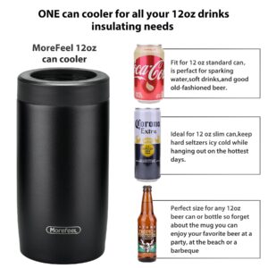 Morefeel 4-in-1 Skinny Can Cooler Double Wall Stainless Steel Insulated Can Holder, Works With 12 Oz Slim Can,Standard Cans,Beer Bottles & As Pint Cups(Black)