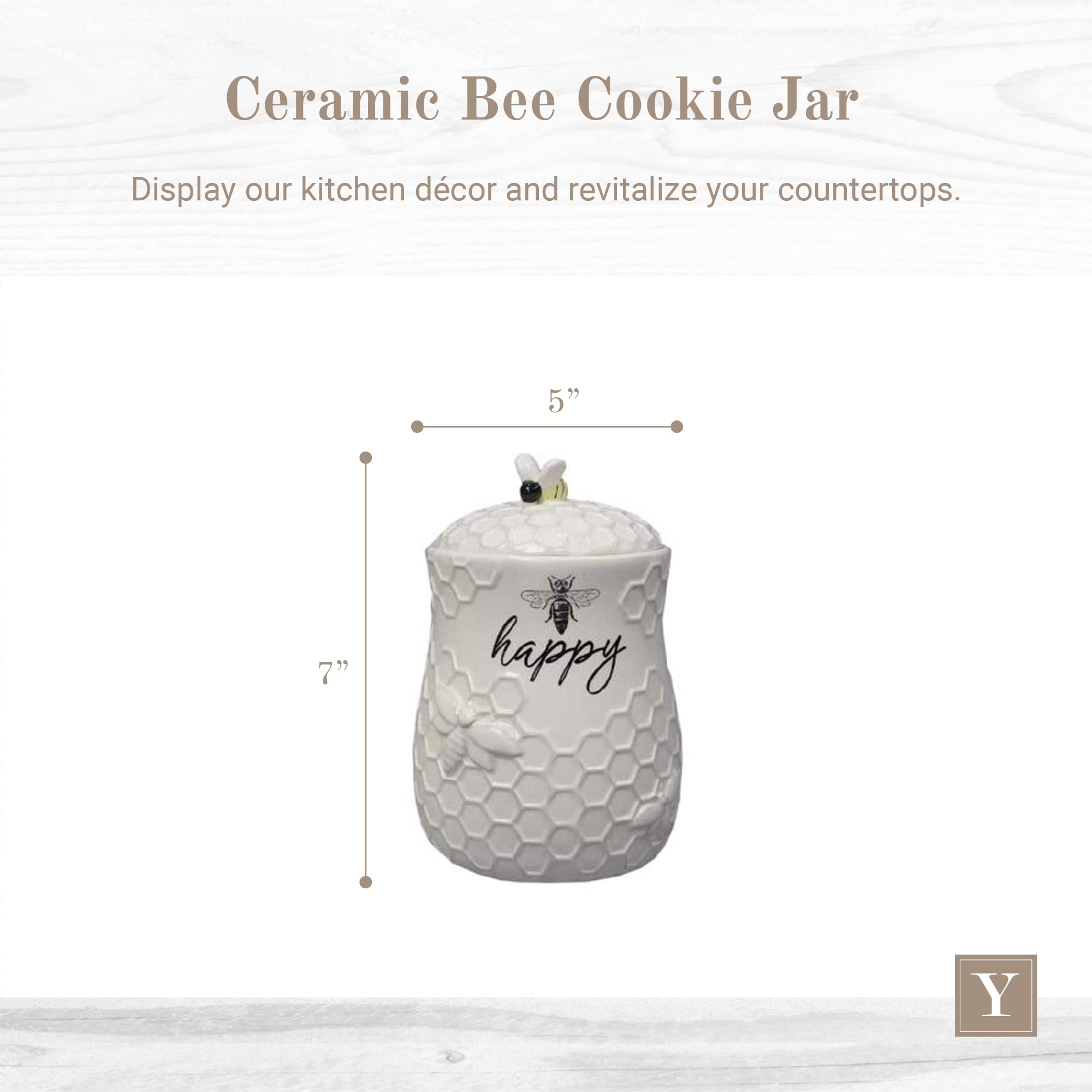 Young's Inc. Ceramic Bee Cookie Jar - 5" W x 5" D x 7" H - Cookie Jars for Kitchen Counter - Tea Canister