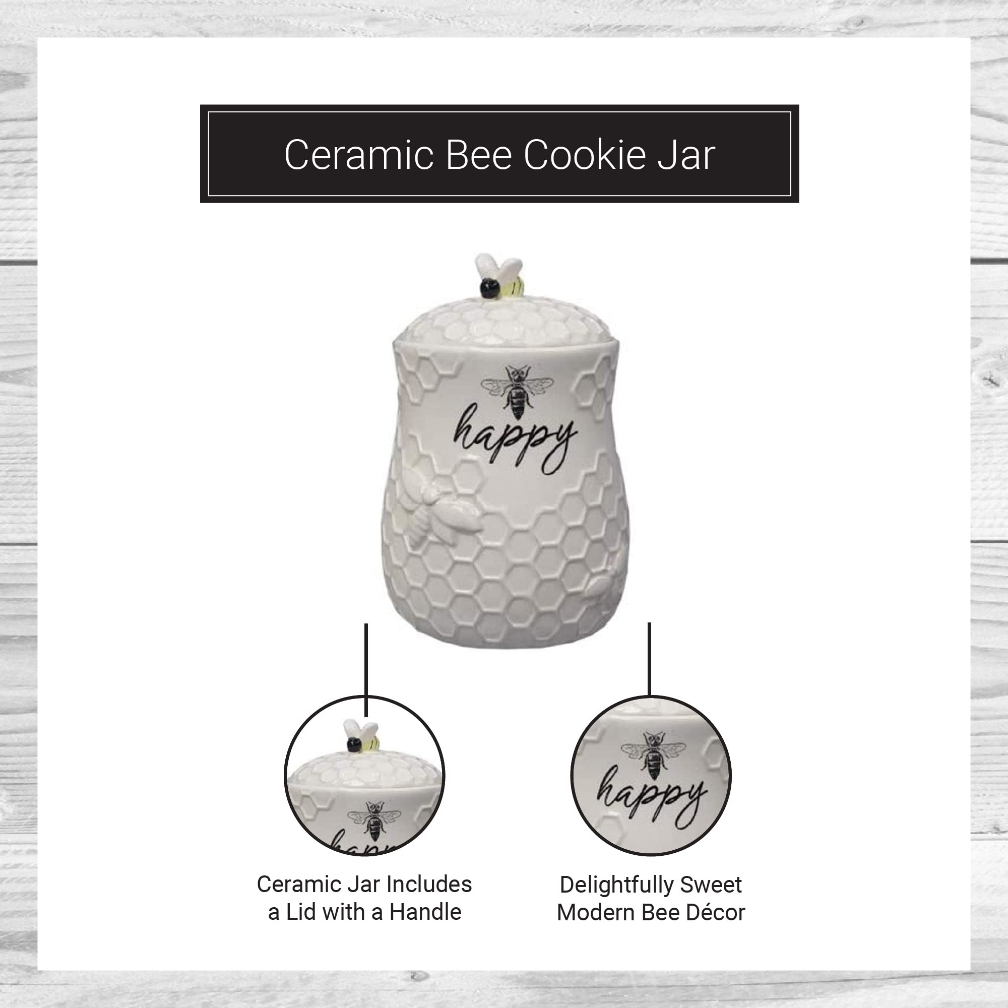 Young's Inc. Ceramic Bee Cookie Jar - 5" W x 5" D x 7" H - Cookie Jars for Kitchen Counter - Tea Canister